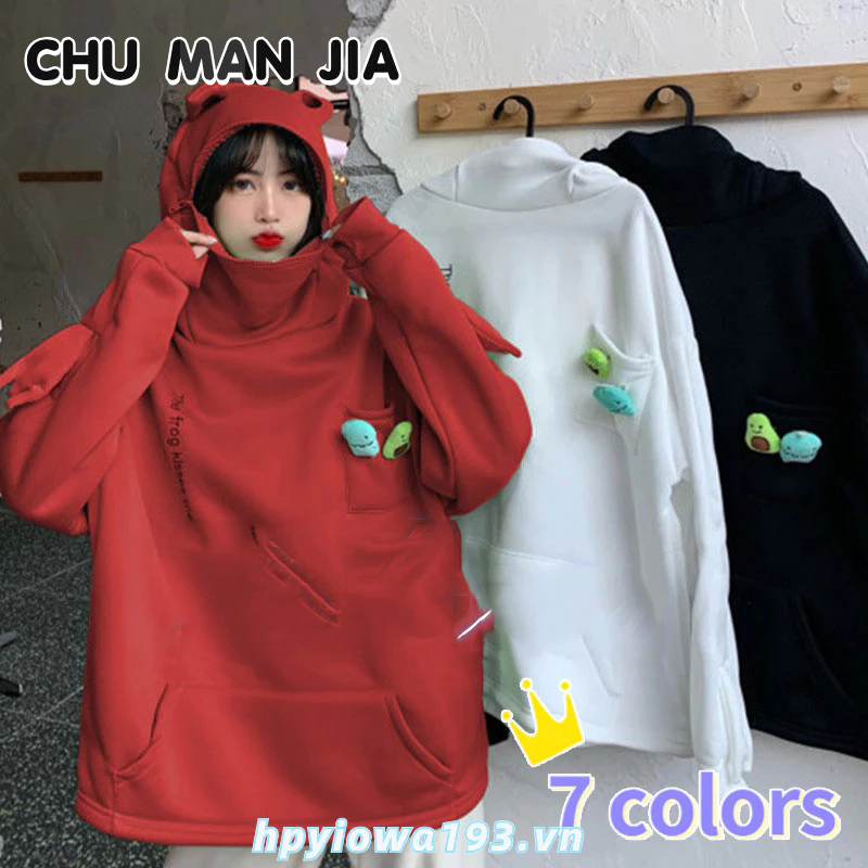 Áo hoodie ếch CHU MAN JIA dày dặn thiết kế chui đầu dáng rộng phong ...