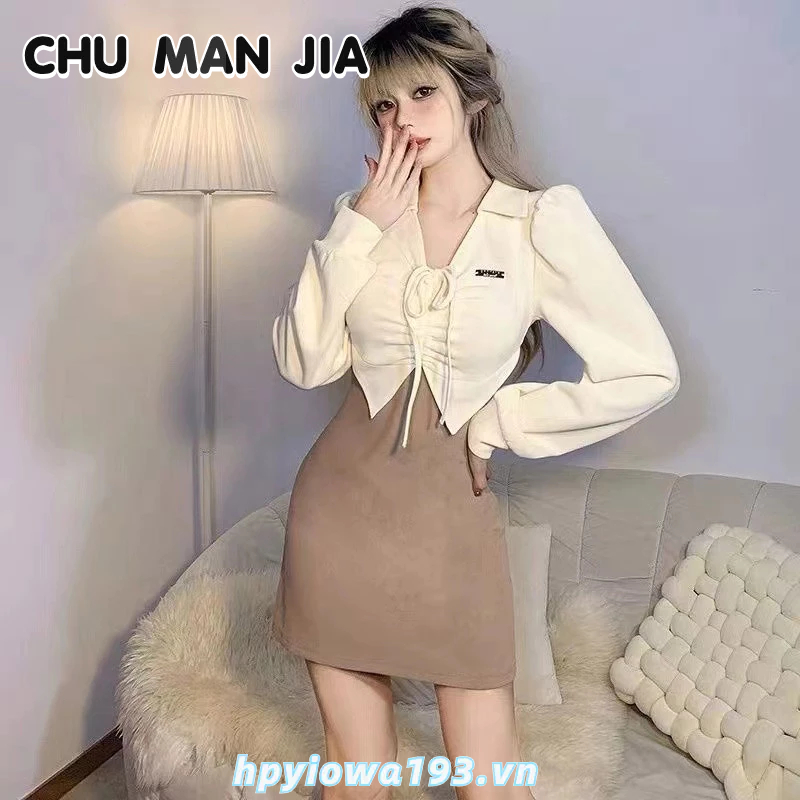 CHU MAN JIA Đầm Nữ Dài Tay Giả Hai Lớp Dáng Ôm Nhẹ Nhàng | Shopee Việt Nam