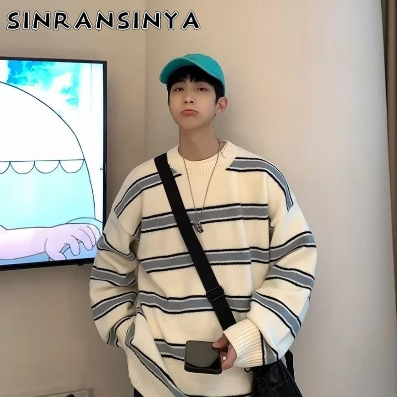Sinransinya Áo sweater Dệt Kim Dáng Rộng Kẻ Sọc Phong Cách retro Đường ...