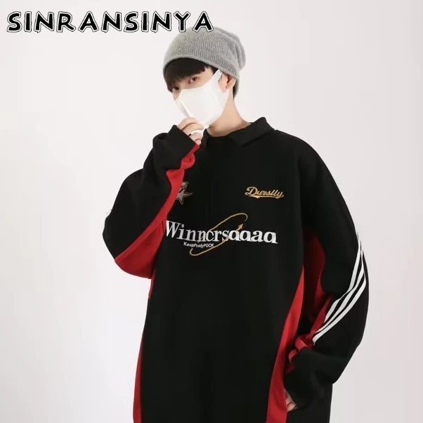 Sinransinya Áo sweater Tay Dài Kẻ Sọc Đen Đỏ Phong Cách Đường Phố Mỹ ...