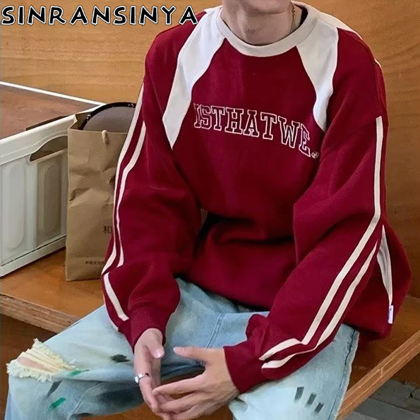 Sinransinya Áo sweater Cổ Tròn Dáng Rộng Thêu Chữ Phối Màu Phong Cách ...