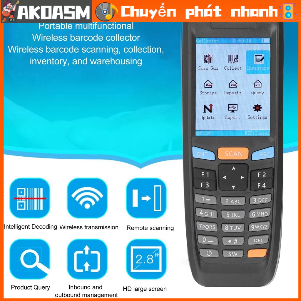 Máy quét mã vạch không dây 2.4GHZ Màn hình màu 2 8 inch di động Đầu đọc 2D AKOASM | Shopee Việt Nam