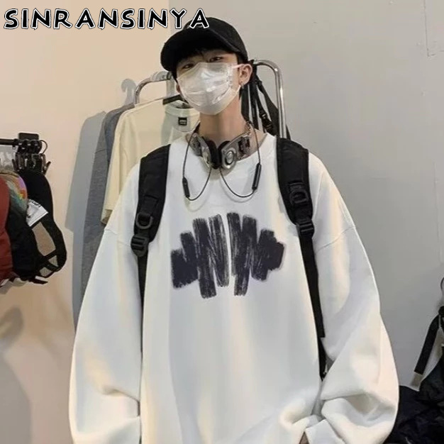 Sinransinya Áo sweater Tay Dài Dáng Rộng Cổ Tròn In Họa Tiết graffiti ...