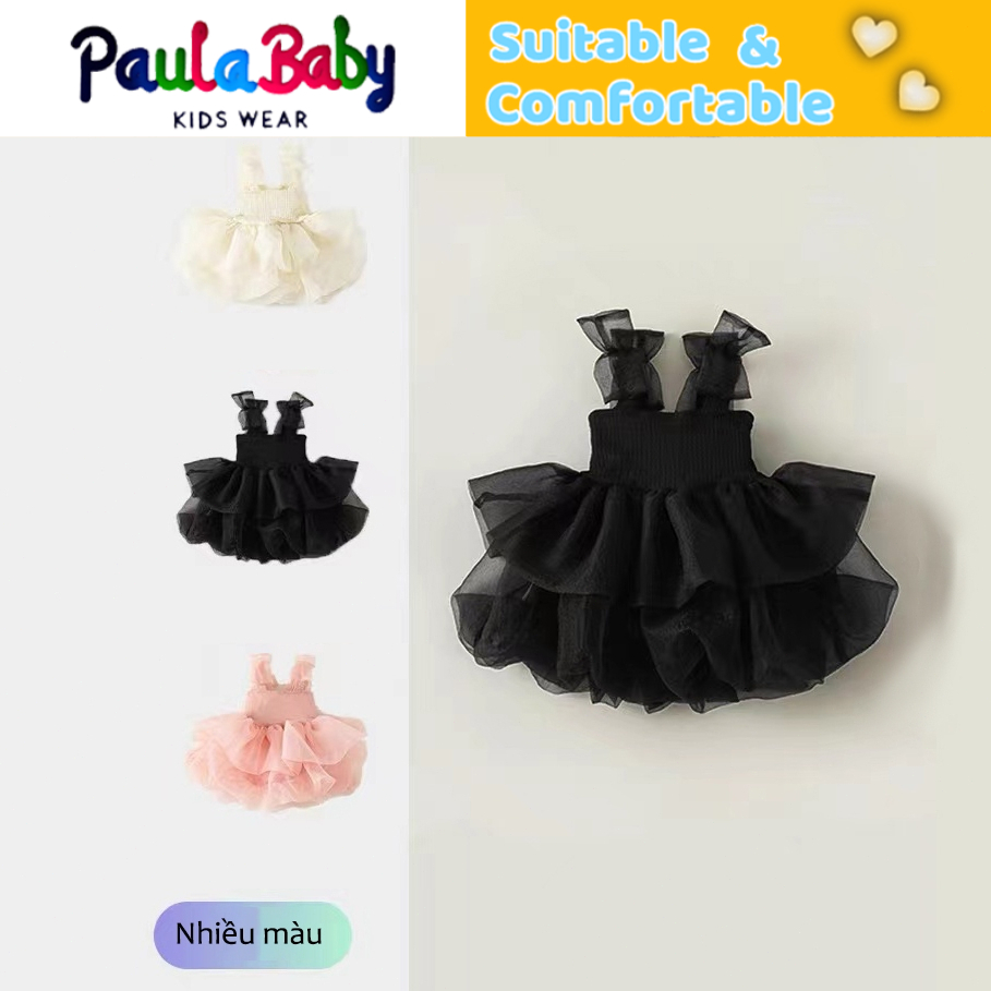 Paulababy Đầm công chúa phối lưới phồng dây nơ mùa hè cho bé gái，Phù ...