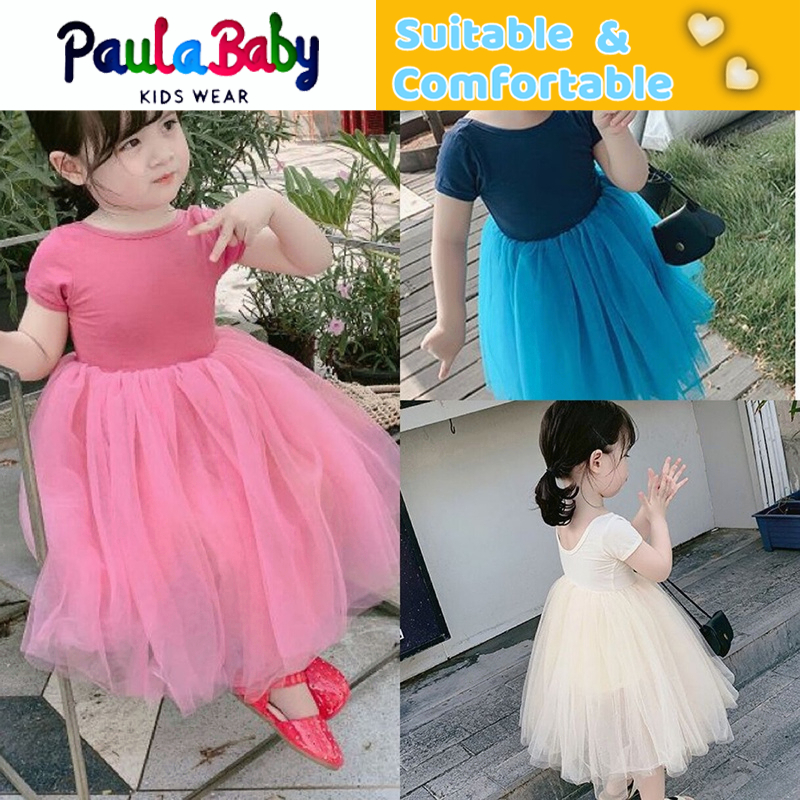Paulababy Đầm Lưới Tay Ngắn Màu Trơn Thời Trang Mùa Hè Xinh Xắn Cho Bé ...