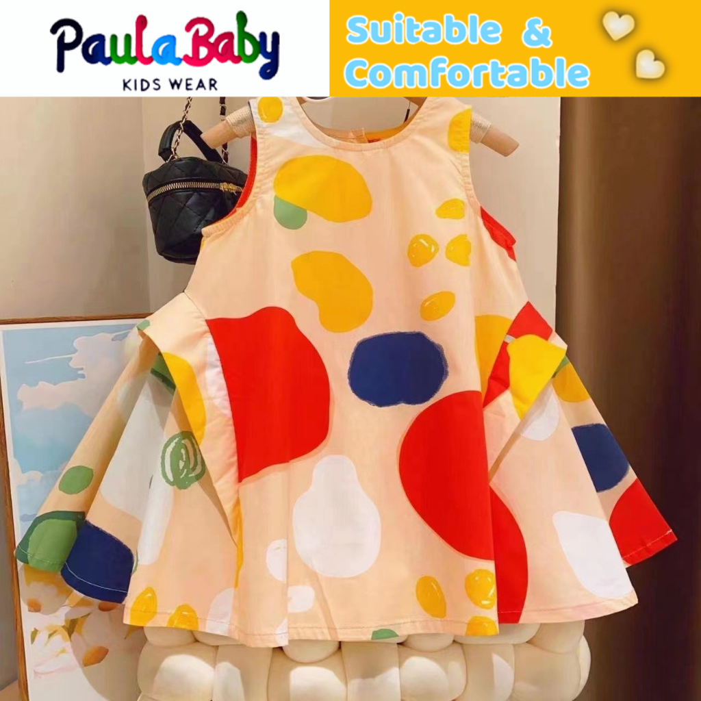 Paulababy Đầm Sát Nách Cổ Tròn In Họa Tiết Phong Cách Hàn Quốc Thời ...