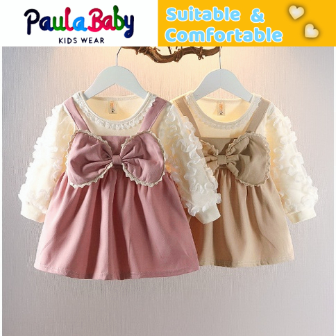 Paulababy Thời Trang Đầm Công Chúa Tay Dài Giả Hai Mảnh Đính Nơ Dễ ...