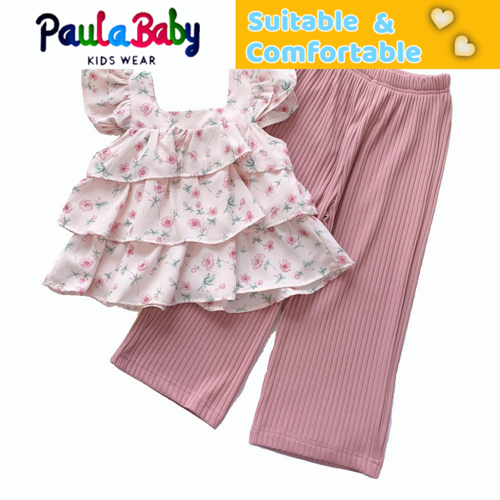 Paulababy Cô gái hai bộ quần áo thời trang Hàn Quốc hoa nhiều lớp ren ...