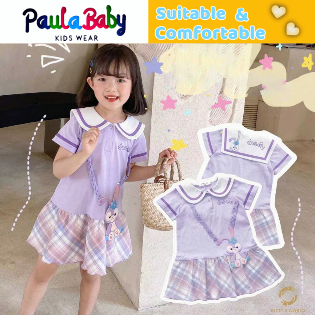 Paulababy Cô gái ăn mặc, tím phim hoạt hình thỏ học viện gió ve áo đầm ...