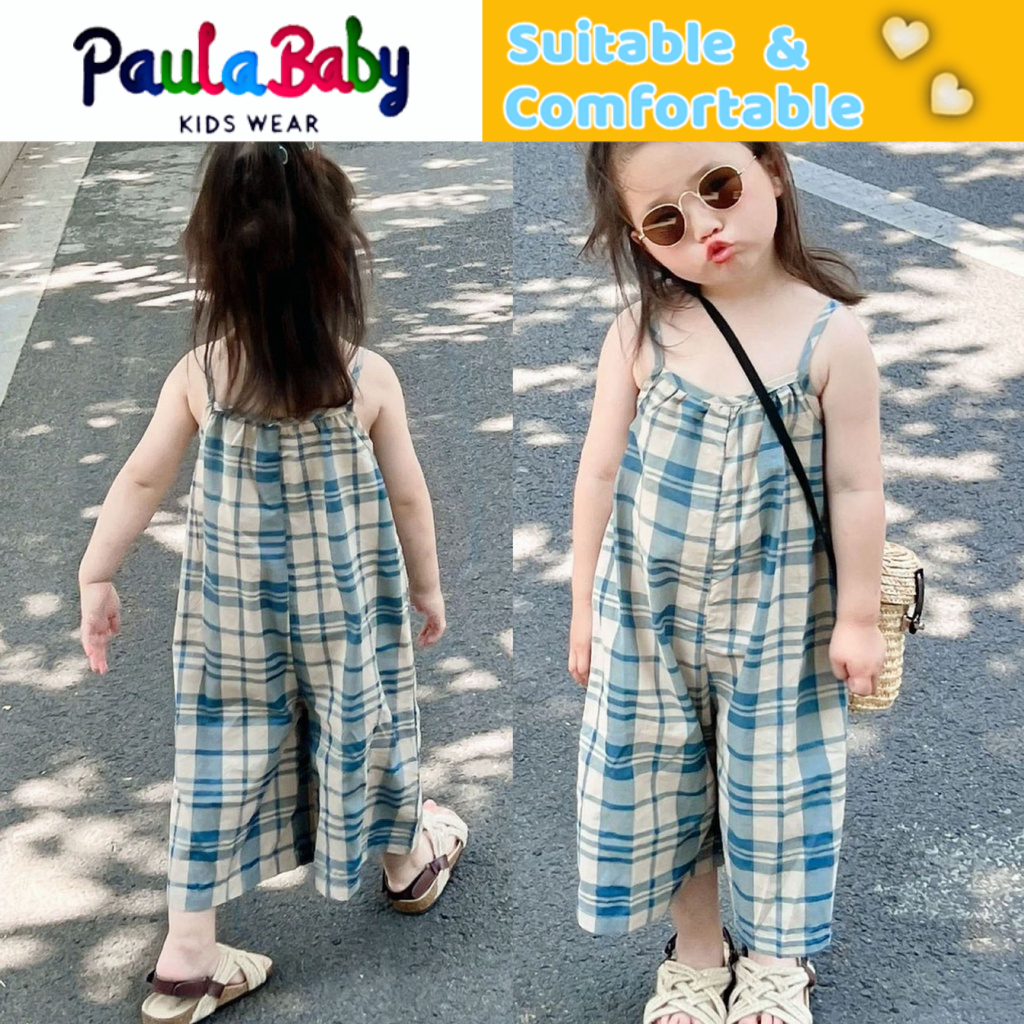 Paulababy Mùa hè Hàn Quốc phiên bản kiểm tra rộng chân quần không tay ...