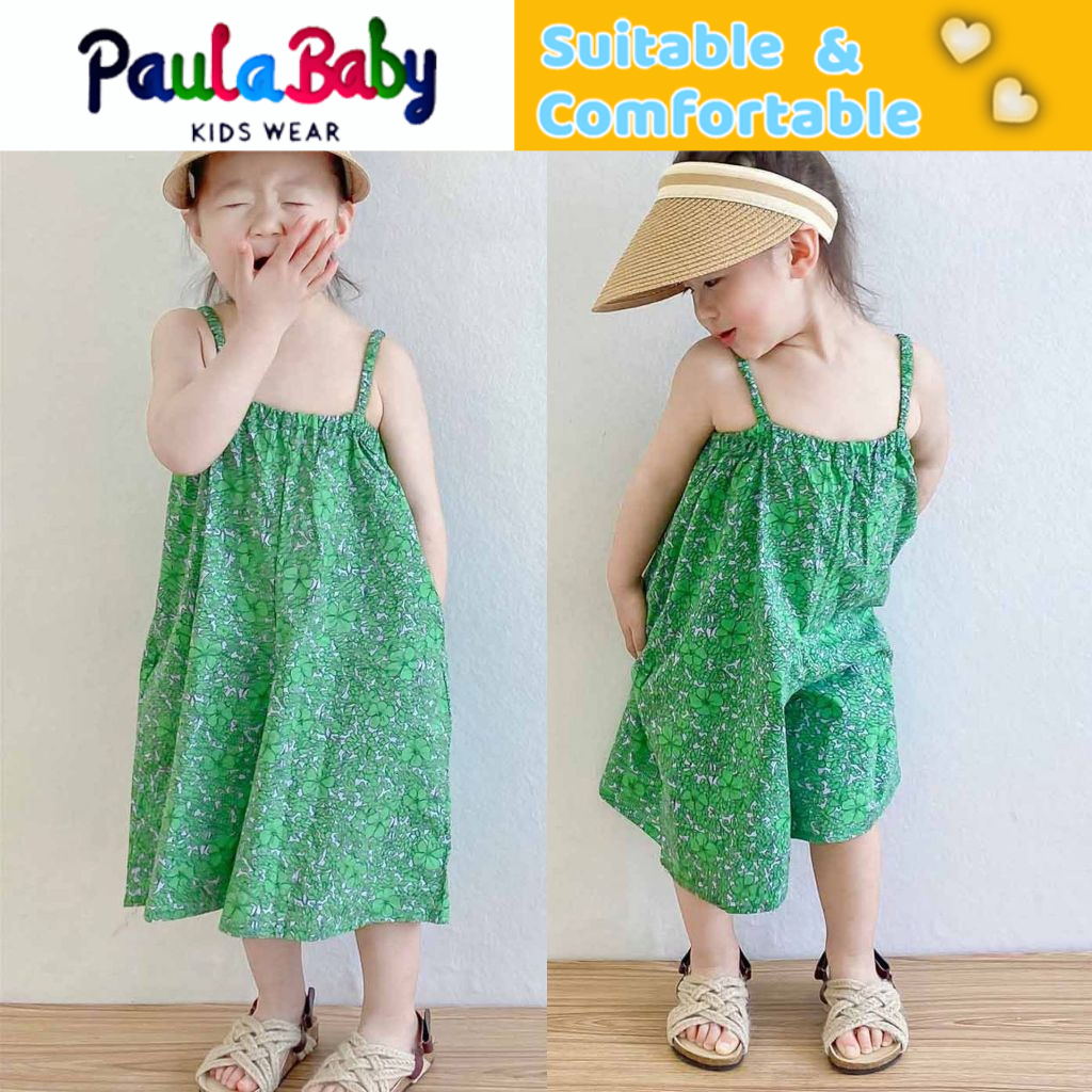 Paulababy Jumpsuit mùa hè cho trẻ em gái 1-6 tuổi màu xanh lá cây in ...
