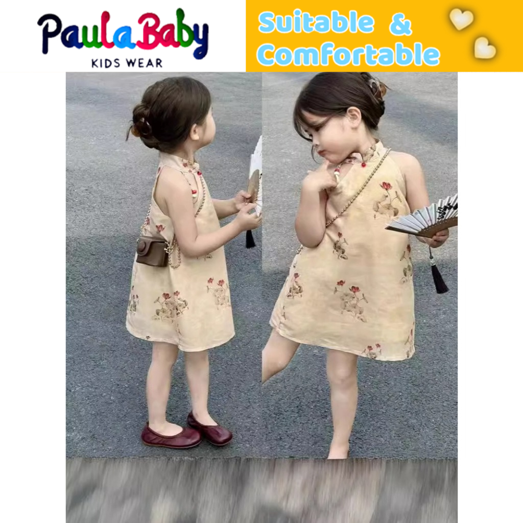 Paulababy Váy bé gái, váy cổ treo cổ cổ điển mùa hè quần áo sườn xám ...