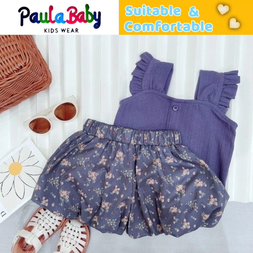 Paulababy Bộ vest bé gái phiên bản Hàn Quốc với tay áo bay nhỏ và quần ...
