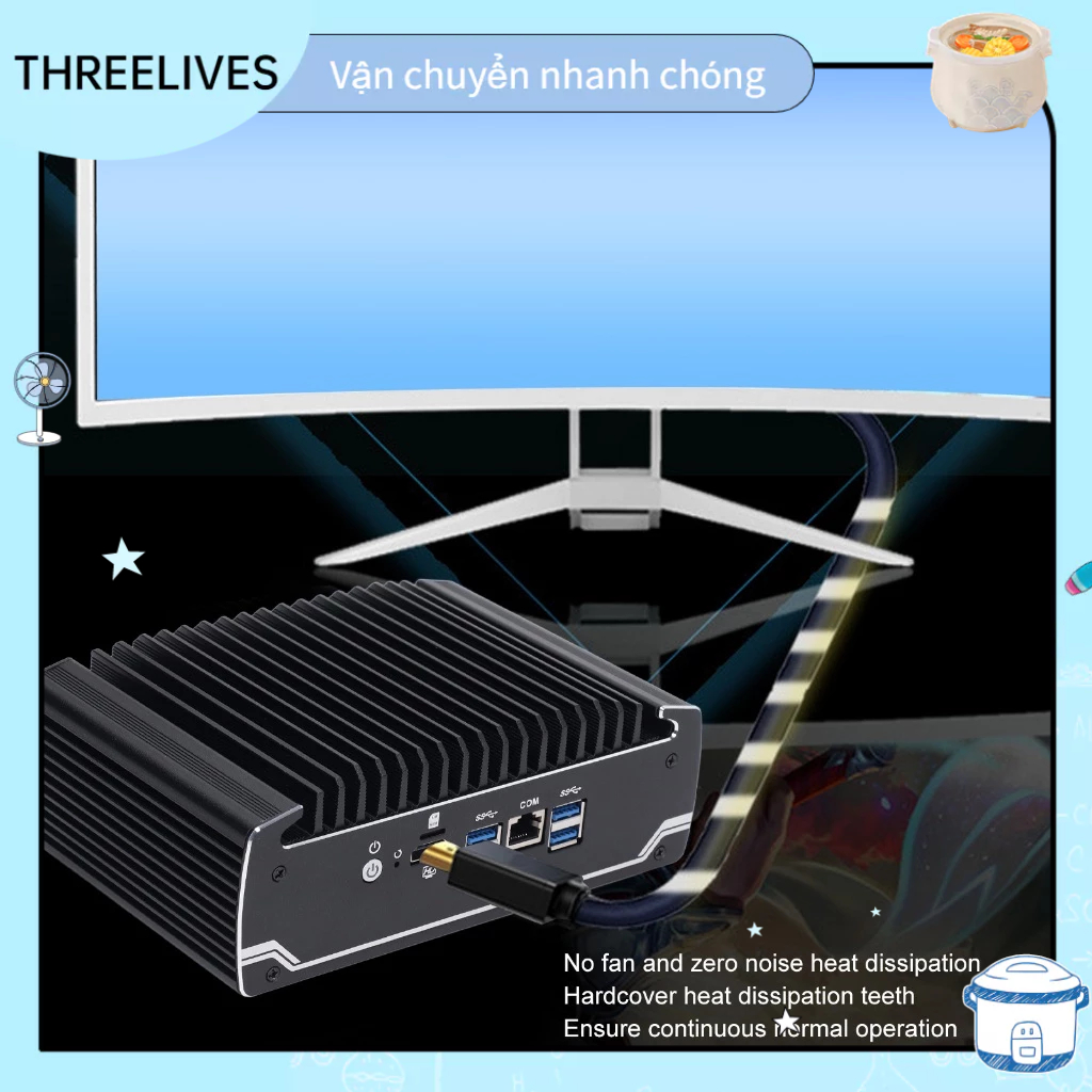 [Hàng Sẵn] Máy tính điều khiển công nghiệp mini PC nhúng không quạt Bộ nhớ 8G và đĩa cứng 128G ...