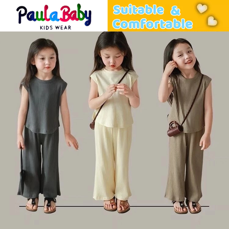 Paulababy Bộ áo và quần không tay có gân bằng lụa băng mùa hè 2024 dành ...