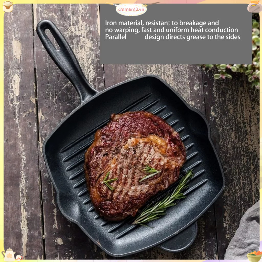 Best cook Chảo nướng gang công suất lớn Ổ cắm đôi Quadrate Steak Bacon ...