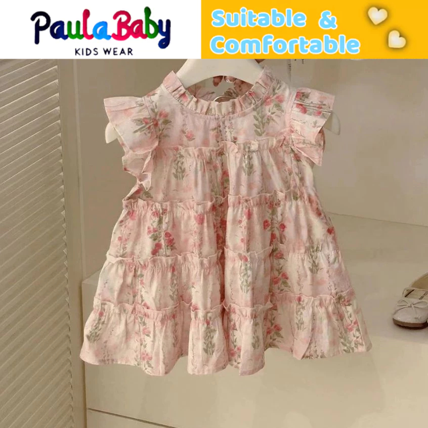 Paulababy Váy bé gái cao cấp Váy hoa Hàn Quốc sợi voan váy mùa hè tay ...