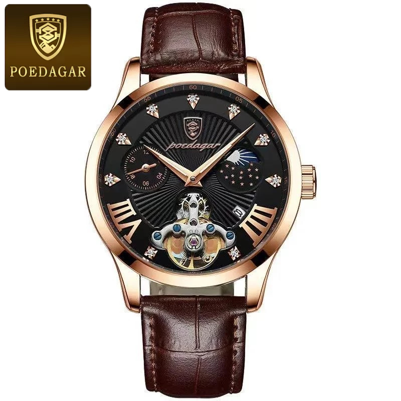 Đồng hồ đeo tay nam dây da POEDAGAR 906 Đồng hồ phong cách kinh doanh ...