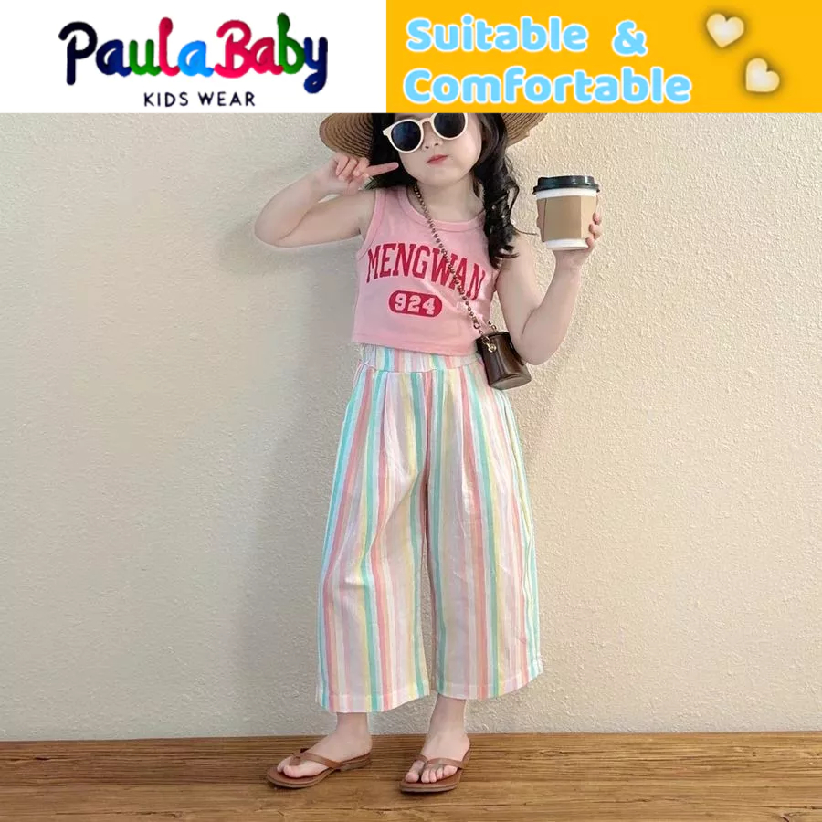 Paulababy Thời trang mùa hè cho bé gái - Bộ áo ba lỗ in chữ thanh lịch ...