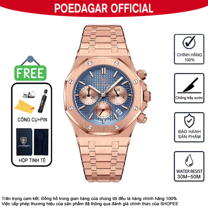 Đồng hồ nam bằng thép không gỉ POEDAGAR POEDAGAR 926 Đồng hồ đa chức ...