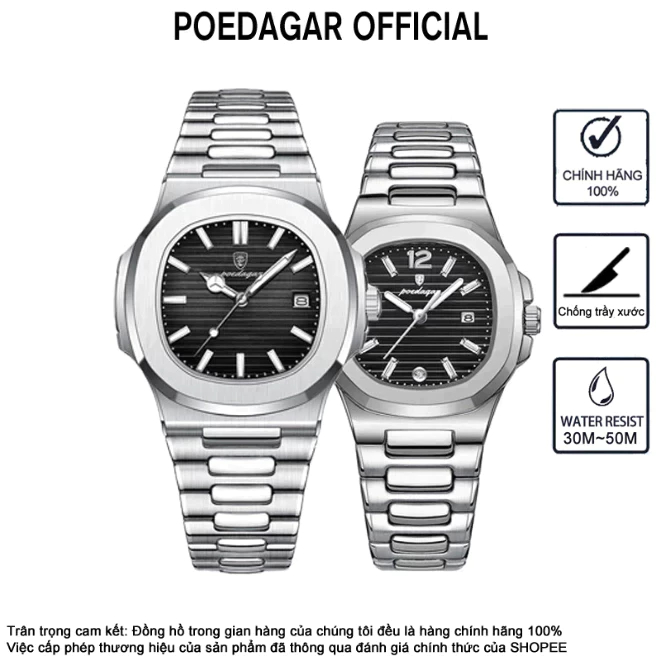 Đồng Hồ Cặp Đôi Chính Hãng POEDAGAR 613 Đồng Hồ Nam Vuông Đồng Hồ Nữ ...