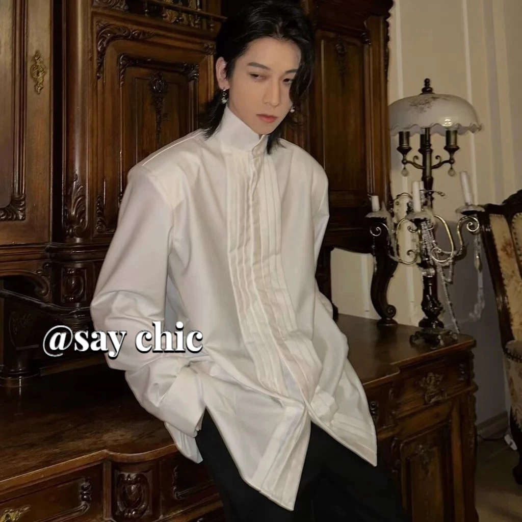 SAY CHIC Áo sơ mi nam , áo cổ đứng có đệm vai mùa hè mỏng, cao cấp ...
