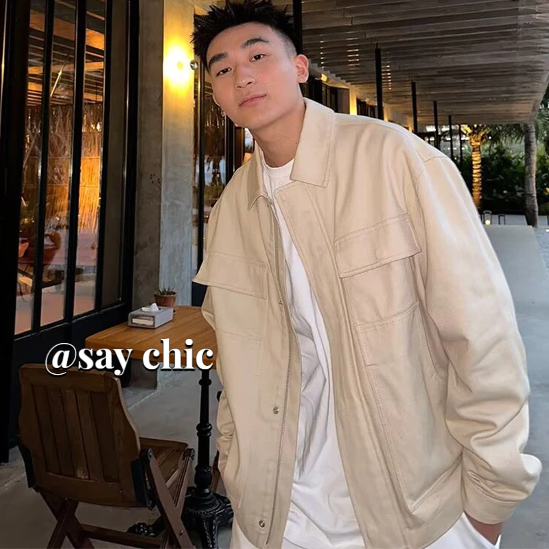 Say CHIC Áo khoác nam màu trơn đơn giản nhiều túi dáng rộng | Shopee ...