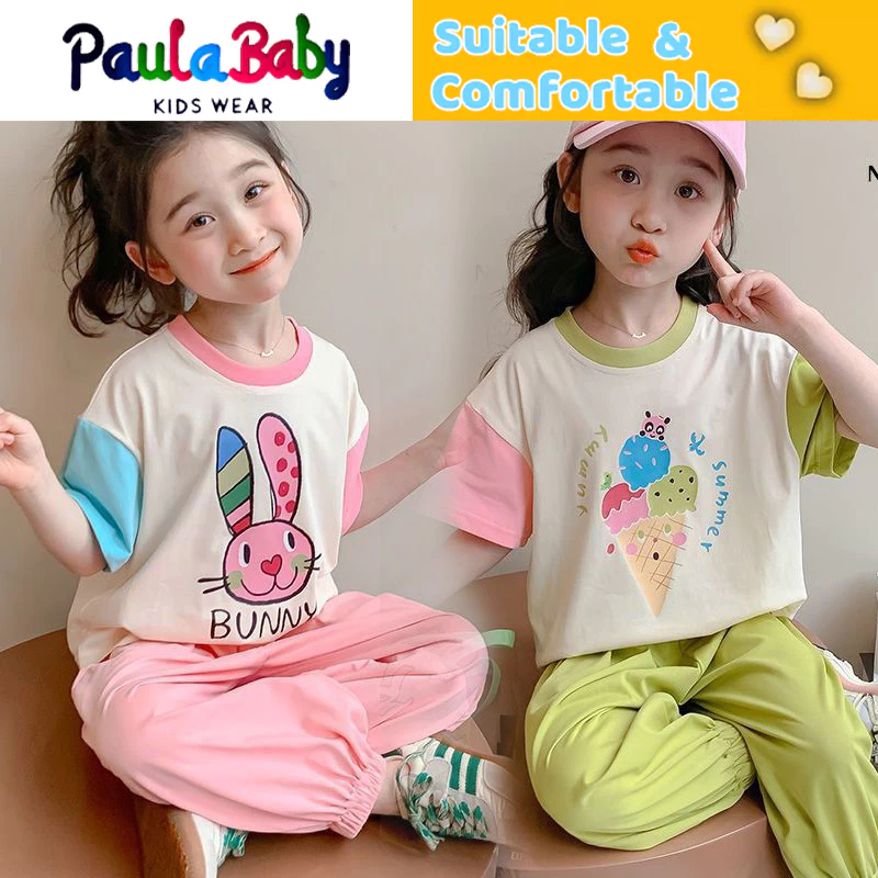 Paulababy cô gái dễ thương bộ đồ mùa hè, bộ hai mảnh phong cách khối ...
