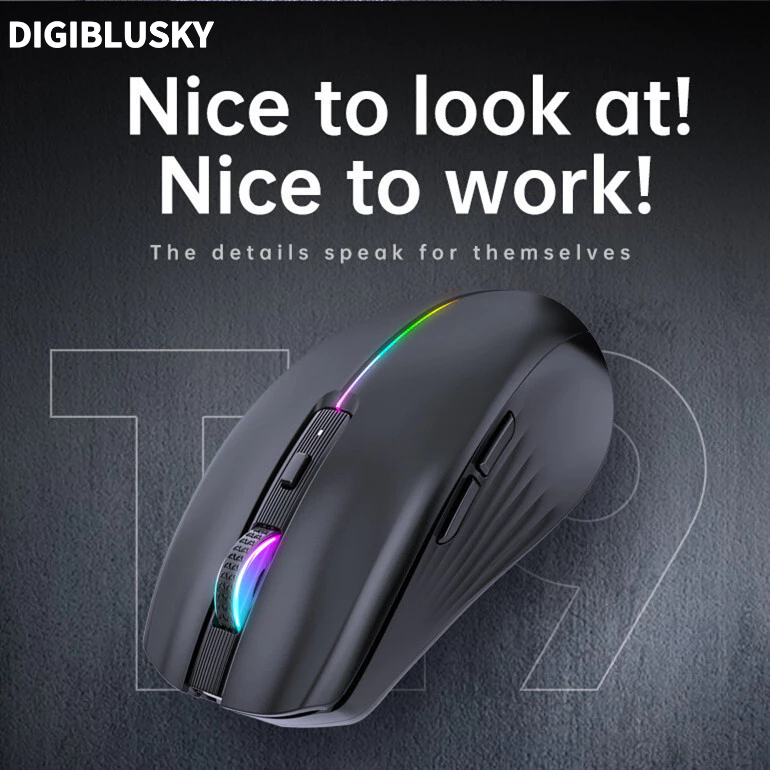 DIGIBLUSKY Chuột sạc không dây ba chế độ RGB 2.4G + BT TRI-MODE [2.4G + BT4.0 + BT5.0 Sạc TYPE-C ...