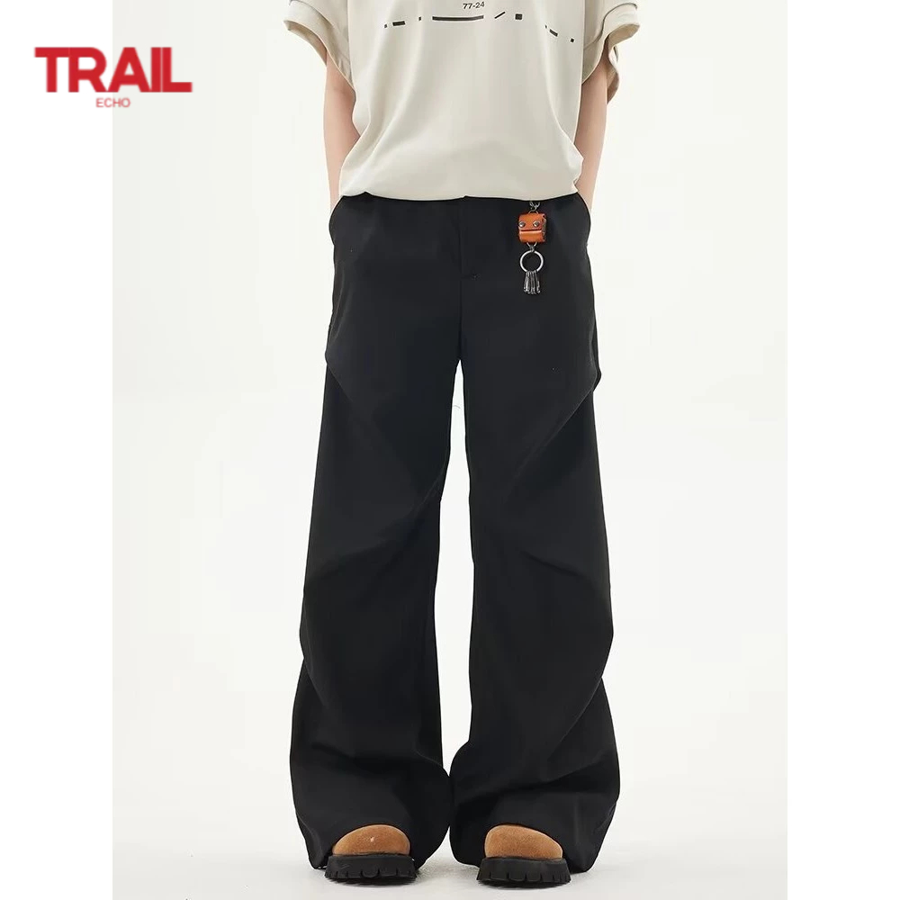 Quần thường ngày xếp li nam Trail Echo Quần thẳng màu trơn phong cách ...