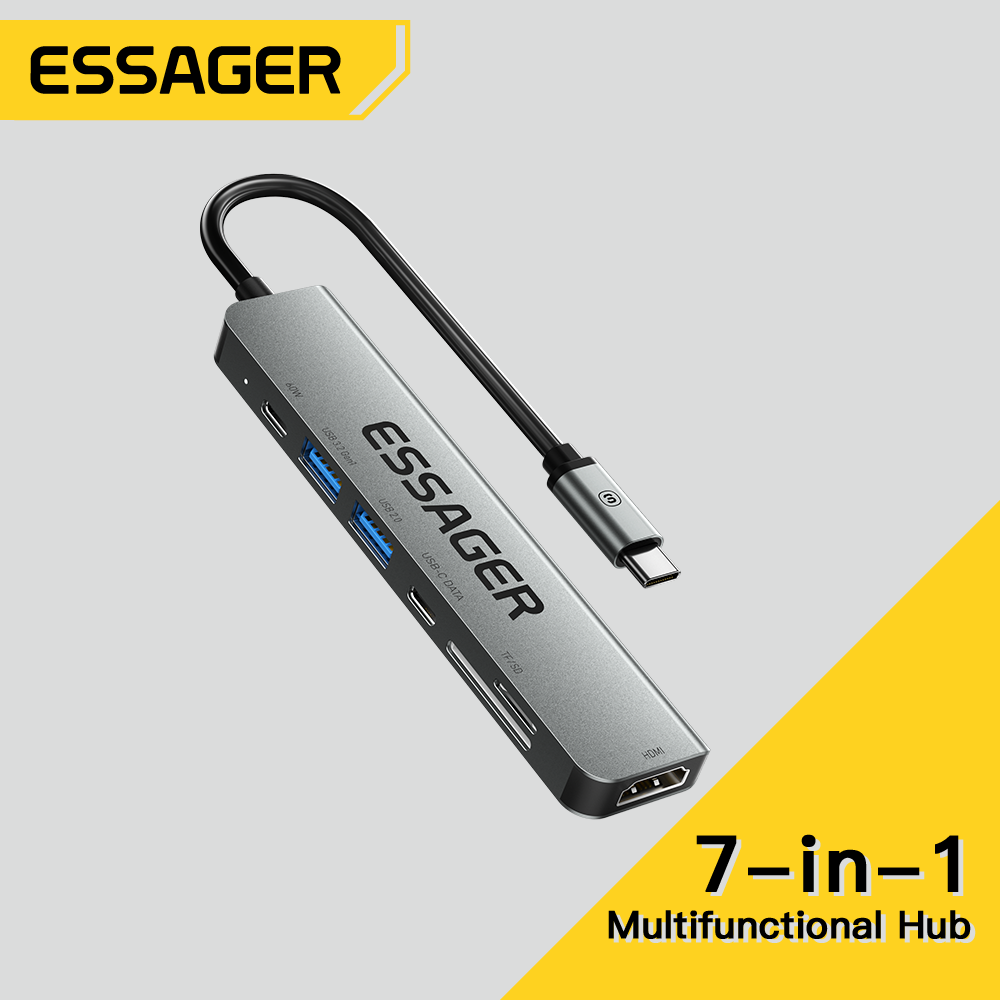 Essager USB C HUB Type C sang HDMI Bộ chuyển đổi USB 3.0 tương thích 7 trong 1 Loại C HUB Dock ...