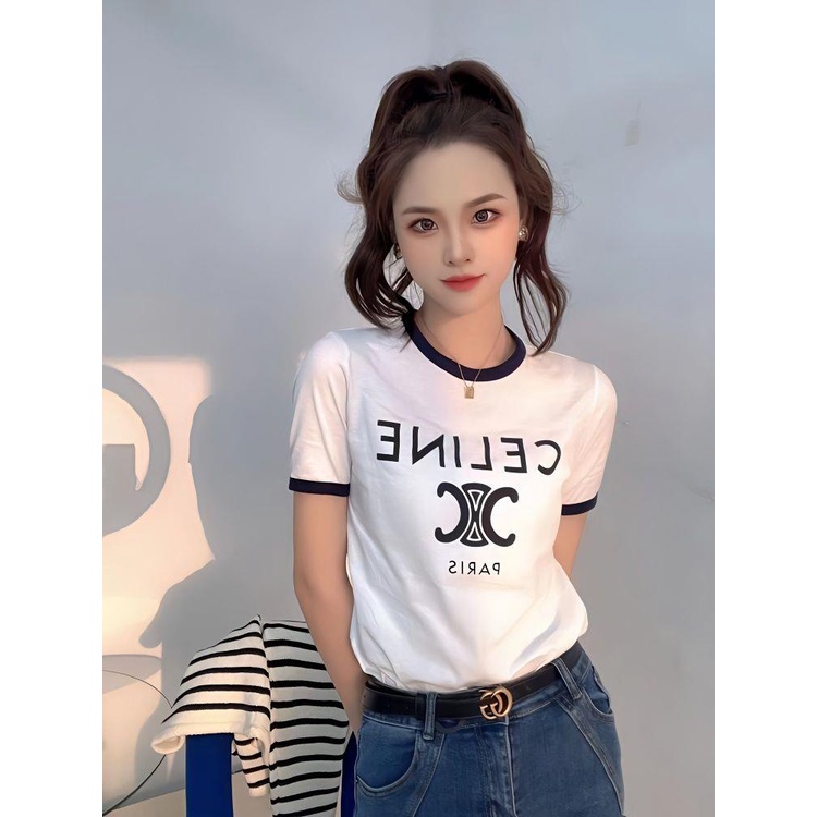 Celine Celine celinet-shirt nữ tay ngắn nam Arc de Triomphe cổ điển in ...