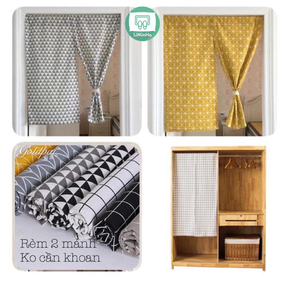 Rèm cửa, rèm kiểu Nhật Noren đa năng loại 2 MẢNH (Đã bao gồm thanh treo rèm không cần khoan ...
