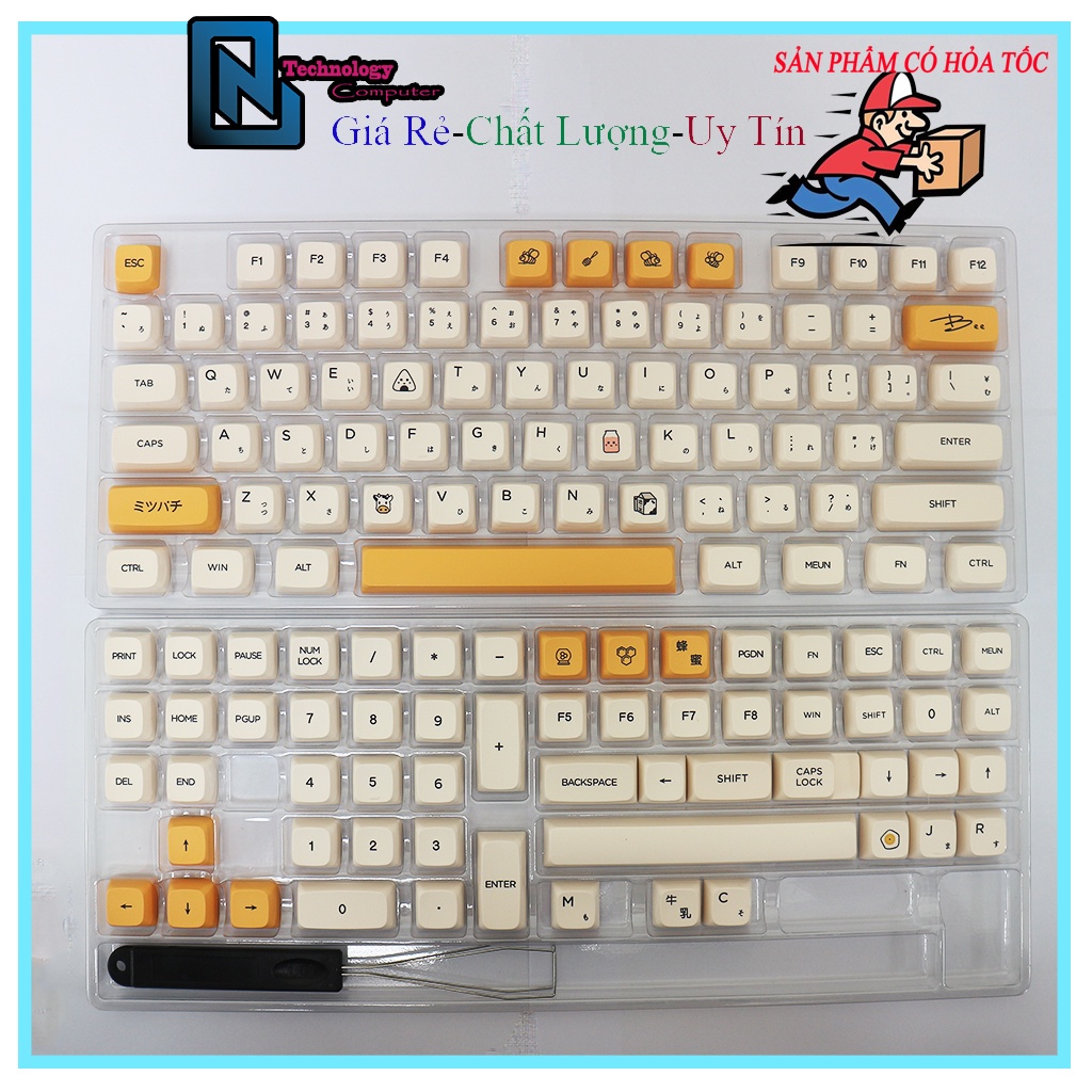 Keycap PBT Honey Bee Milk In DyeSub Chiều Cao XDA 9.5mm 132 Phím Phù ...
