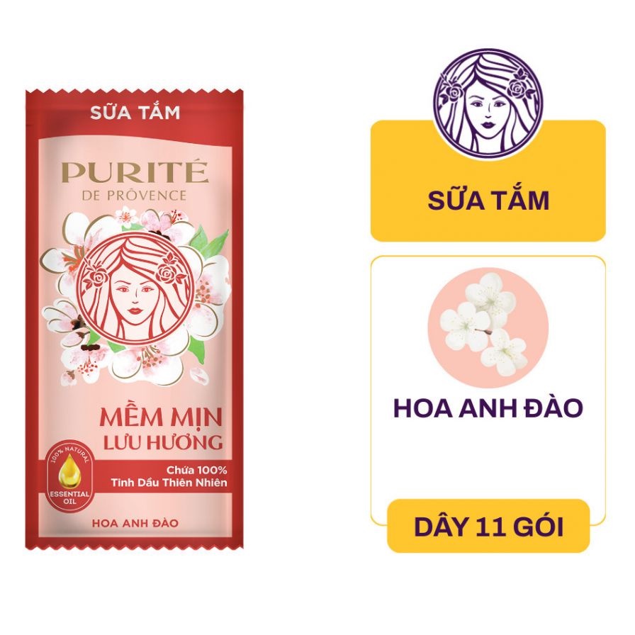 Dây Sữa Tắm Purite Anh Đào 11 gói 6g | Shopee Việt Nam