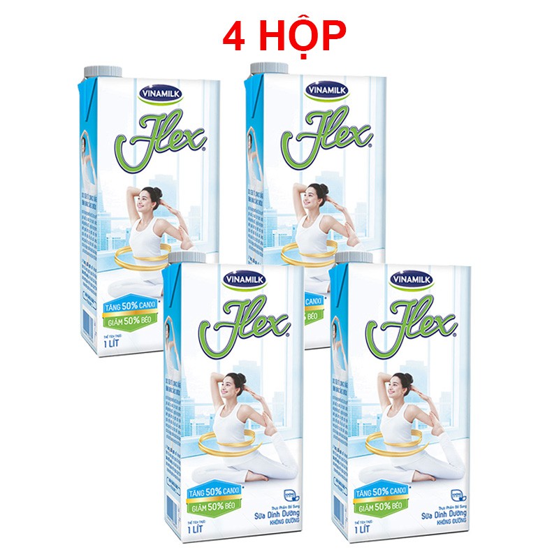 Combo 4 hộp Sữa tiệt trùng Vinamilk Flex không đường 1L | Shopee Việt Nam