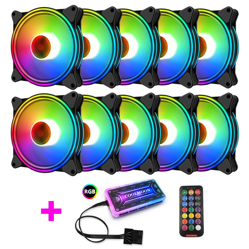Bộ 10 Quạt Tản Nhiệt, Fan Led RGB Coolmoon M1 - Kèm Bộ Hub + Remote ...