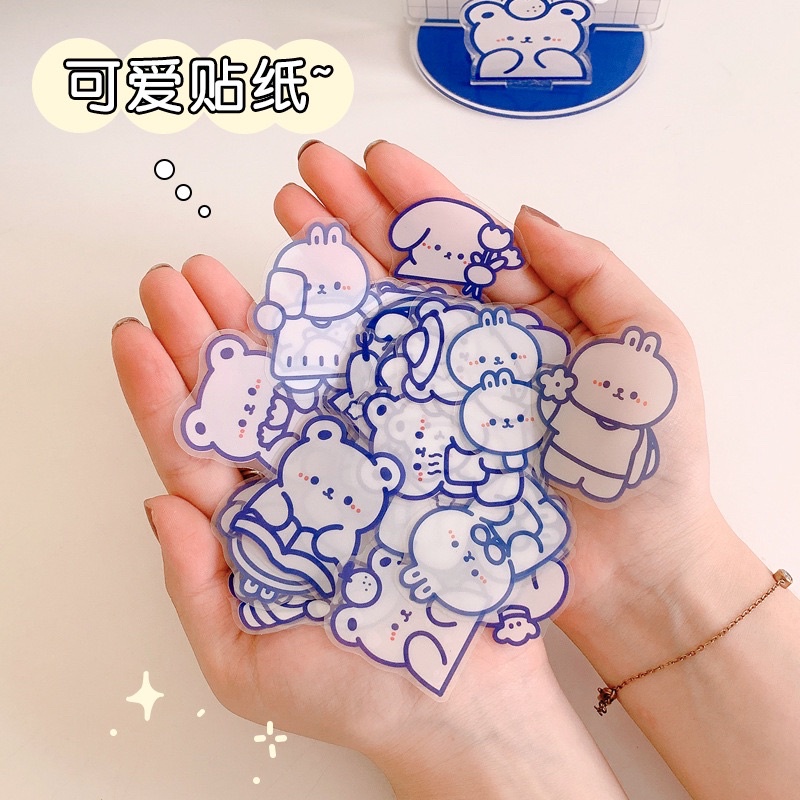 Set 24 sticker trắng xanh chống nước nhiều hình dáng | Shopee Việt Nam
