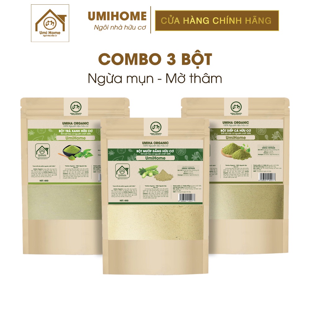 Combo 3 bột ngừa mụn và mờ thâm Umi Home gồm bột trà xanh, mướp đắng, diếp cá (40gx3) | Shopee ...