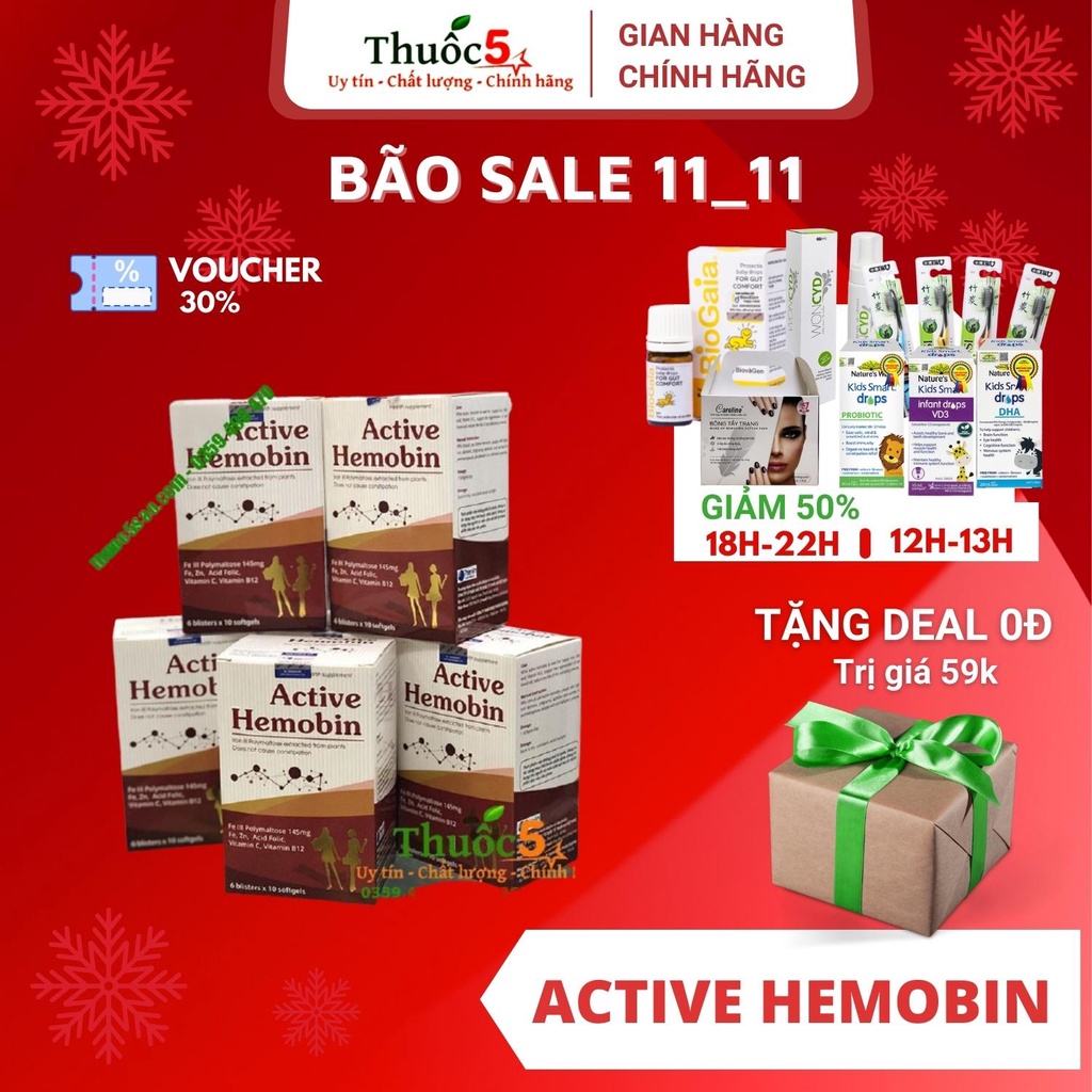 [Giá gốc]Active Hemobin - Bổ sung gấp 2 lần sắt, acid folic, B12 cho ...