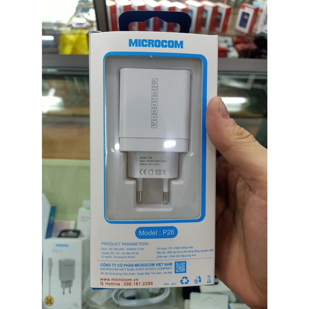 Củ sạc nhanh microcom p26 (hàng chính hãng) bảo hành 6 tháng , sạc tất cả các dòng điện thoại ...