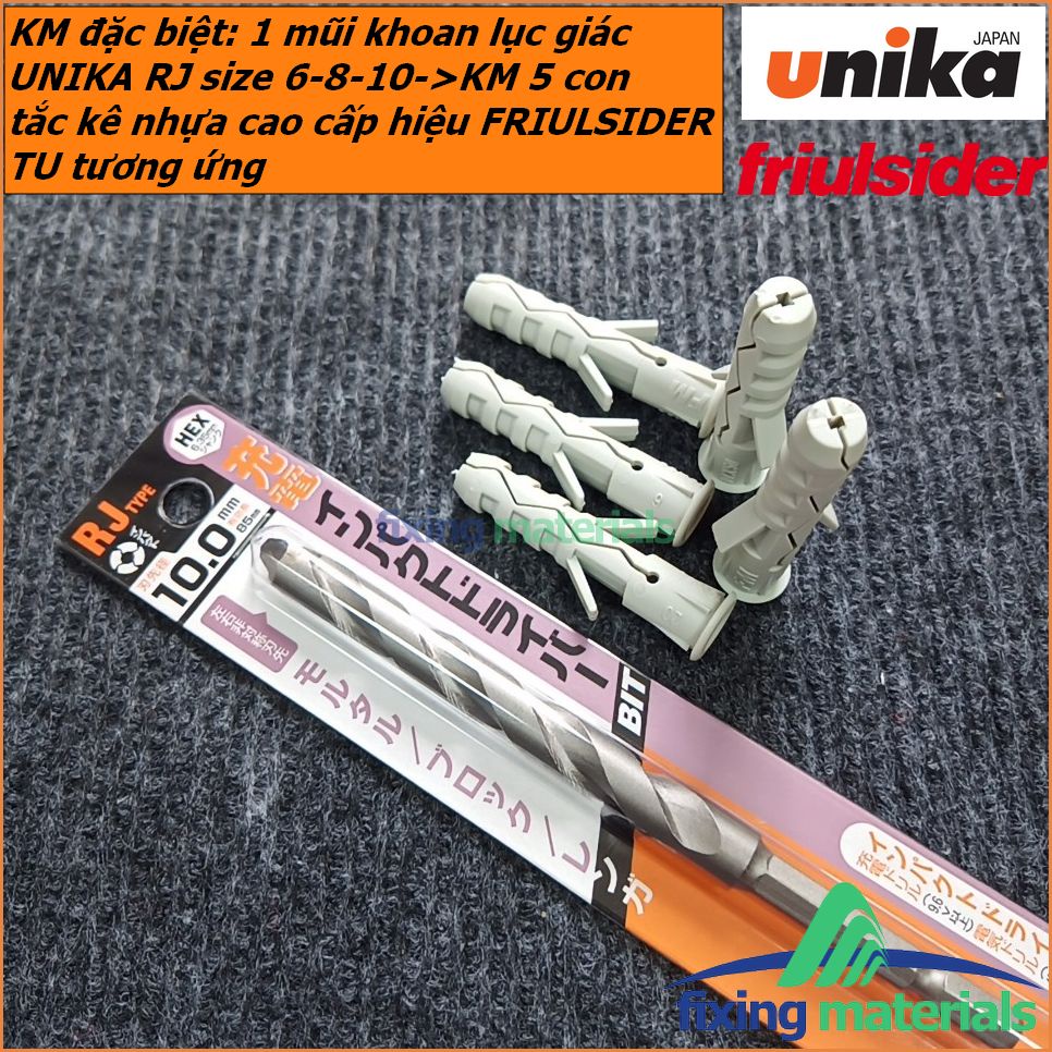 Mũi khoan lục giác UNIKA mã RJ 6-8-10: Mua 1 mũi tặng kèm 5 con tắc kê nhựa FRIULSIDER TU tương ...