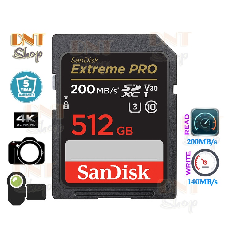 Thẻ nhớ SDXC SanDisk Extreme PRO 512GB UHS-I U3 4K V30 200MB/s 170MB/s (SDSDXXD-512G-ANCIN ...