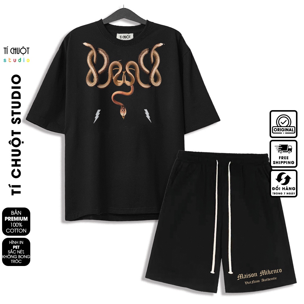 Bộ quần áo nam nữ Mikenco Rắn (áo thun+ quần short), set bộ thể thao ...