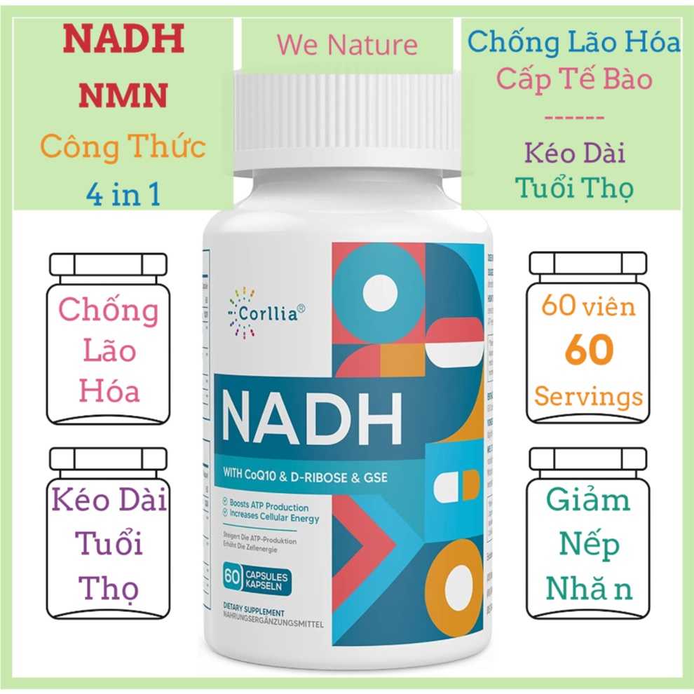 Viên NADH - NMN - NAD Plus - 500mg - 60 Viên - Chống Lão Hóa - Sửa Chữa Tế Bào - Nicotinamide ...