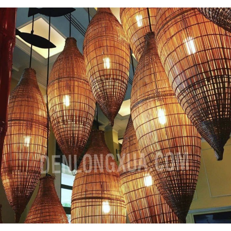 Đèn đó tre đèn mây tre đèn tre đèn thả mây tre hạt gạo | Shopee Việt Nam