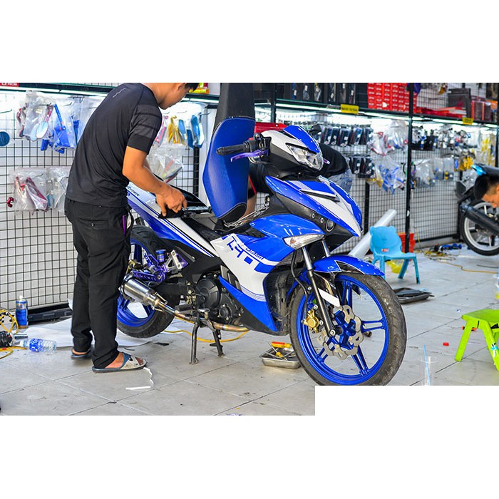 Tem trùm exciter 150 xanh trắng mẫu mới, độ team trùm decal xe máy ex ...