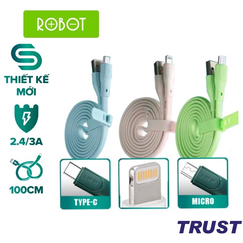 Cáp Sạc Nhanh USB ROBOT RGL100/RGC100/RGM100 Dây Cao Su Dẹp Chống Rối ...