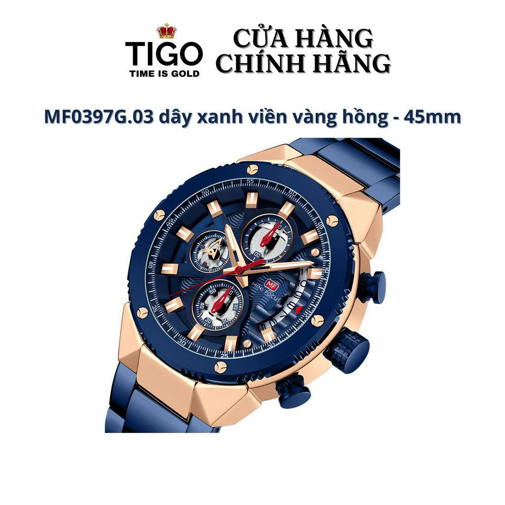 Đồng Hồ Nam MINI FOCUS MF0397G.03 Dây Thép Xanh Viền Xanh Thép Không Gỉ Mặt Tròn 45mm | Shopee ...