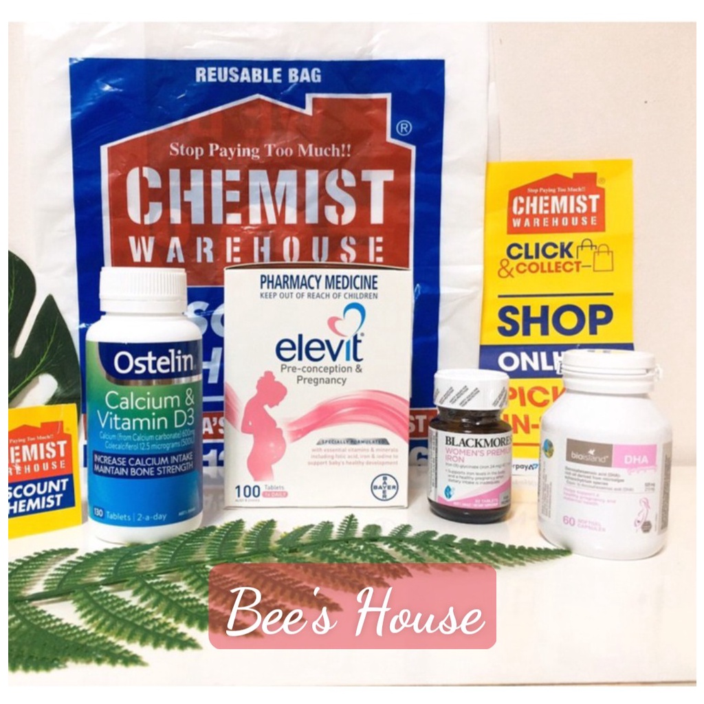 COMBO BẦU ÚC - BỘ TỨ VITAMIN ÚC DÀNH CHO BÀ BẦU DATE 2024 (Elevit, Canxi Ostelin , DHA Bioisland ...